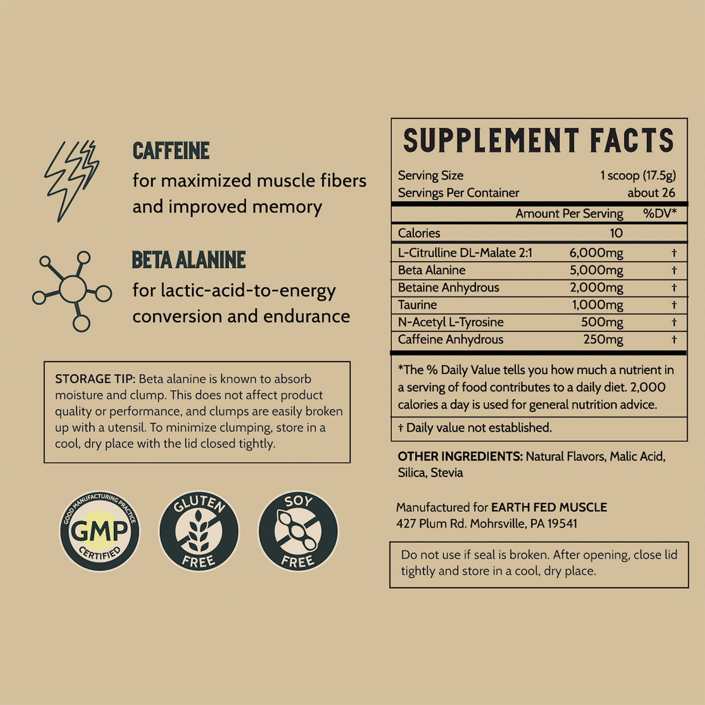 Stammpede Lemonade Pre Workout | Earth Fed Muscle | Clean, Beta Alanine ...