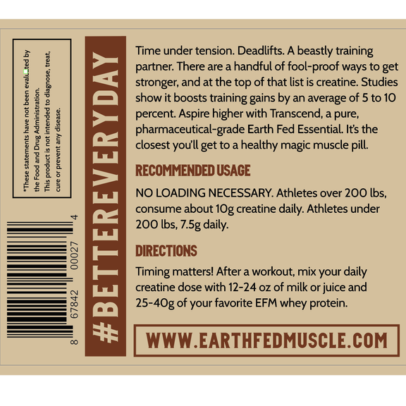 Transcend Creatine by Earth Fed Muscle | Creapure® Ultrapure Powder ...